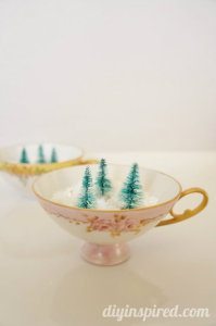 Mini Winter Forest in Vintage Tea Cups - DIY Inspired