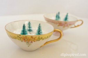 Mini Winter Forest in Vintage Tea Cups - DIY Inspired