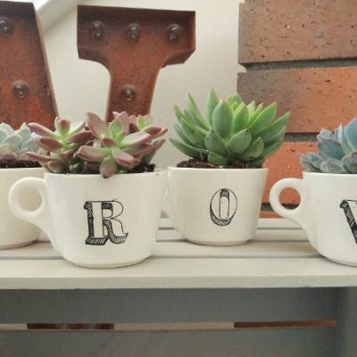 repurposed-coffee-cups-turned-planters - DIY Inspired