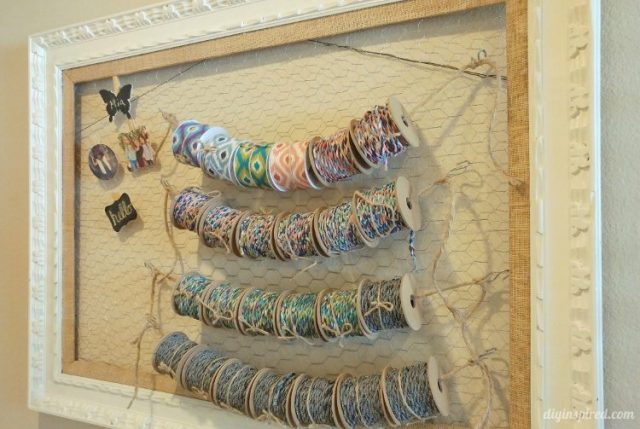 Repurposed Ribbon Storage with Chicken Wire - DIY Inspired
