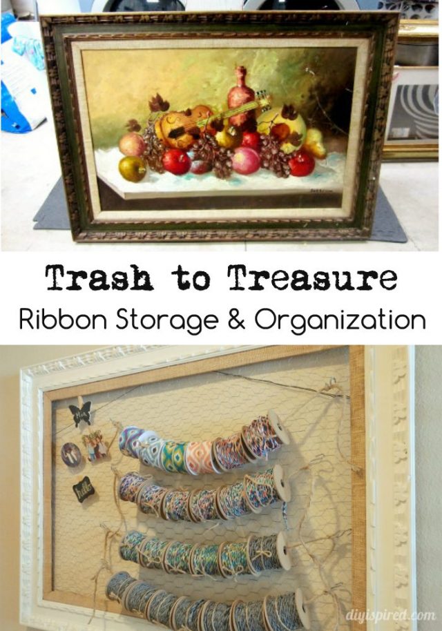Repurposed Ribbon Storage with Chicken Wire - DIY Inspired