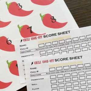 Chili Cook Off Score Sheet for 12 - DIY Inspired