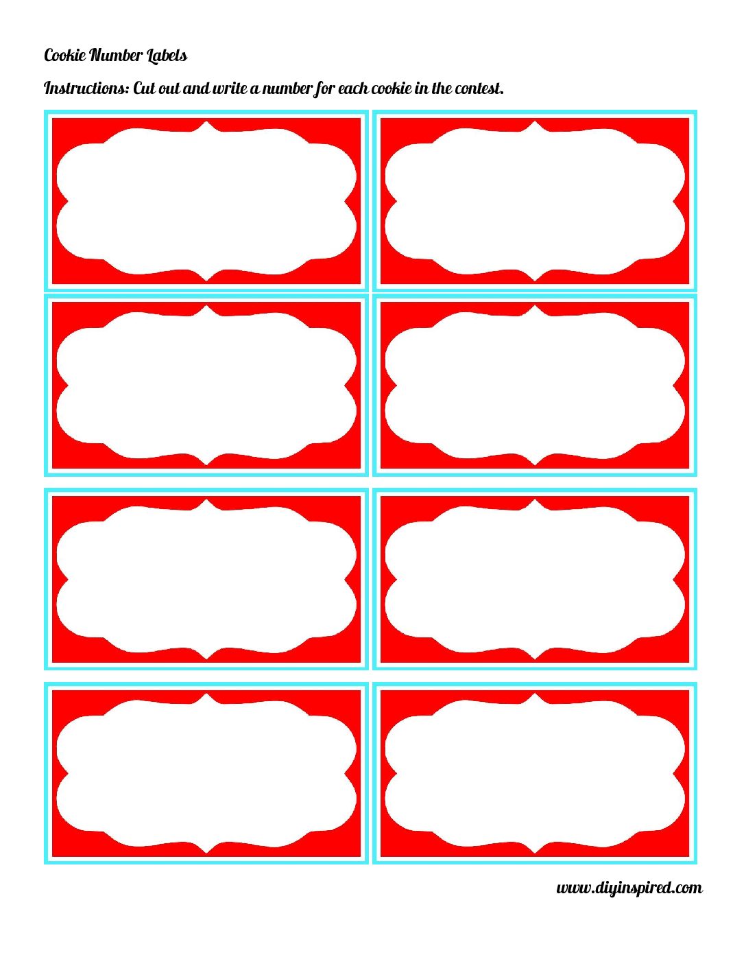 Cookie Decorating Contest Number Labels - DIY Inspired