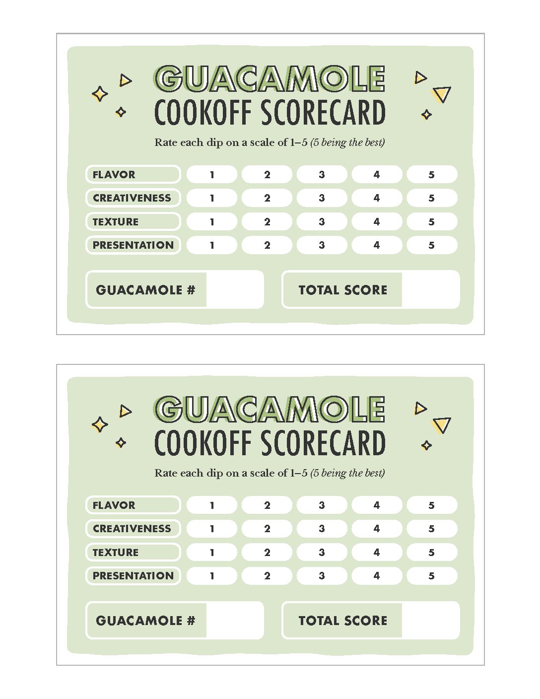 Guacamole Voting Cards Printable - DIY Inspired