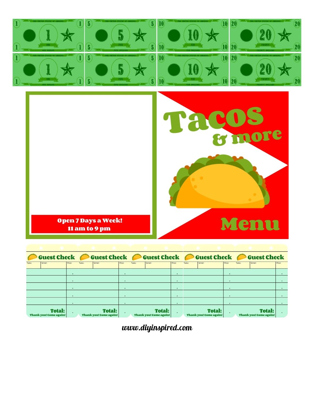 Doll Sized Restaurant Printables - DIY Inspired